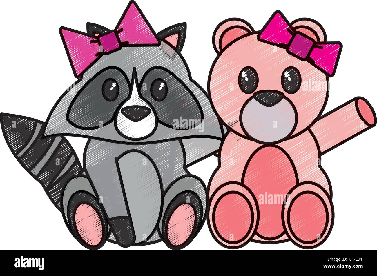 Bear and raccoon cartoon of cute animal and adorable creature theme ...