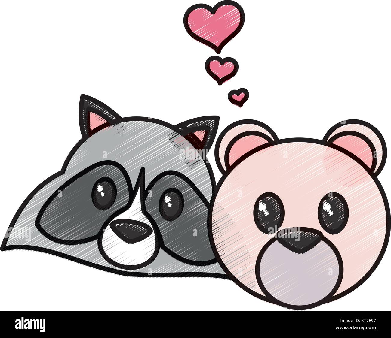 Bear and raccoon cartoon of cute animal and adorable creature theme ...