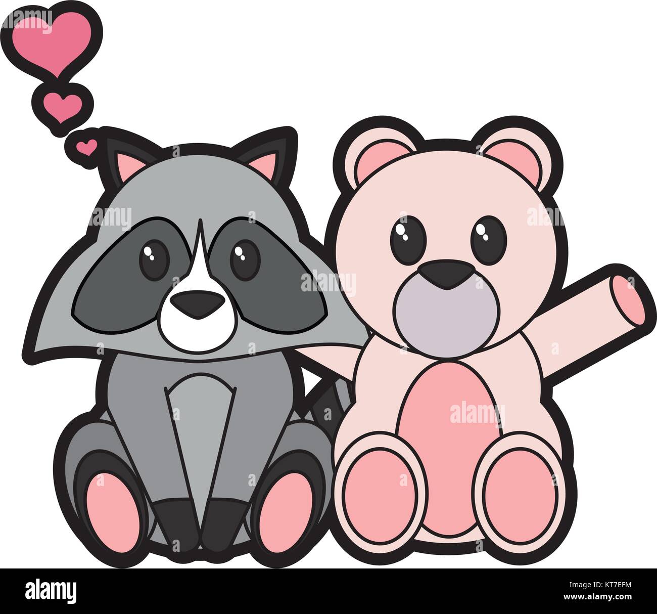 Bear and raccoon cartoon of cute animal and adorable creature theme ...