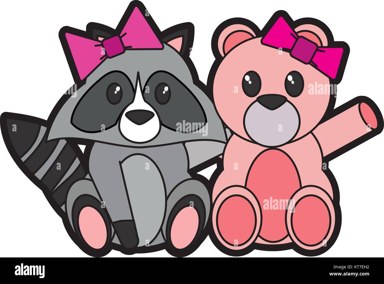 Bear and raccoon cartoon of cute animal and adorable creature theme ...