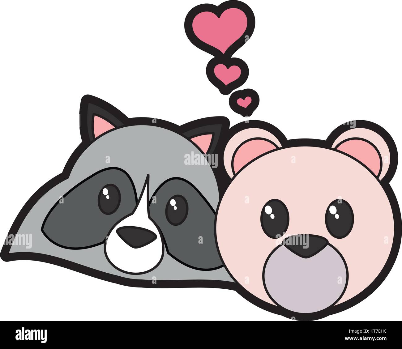Bear and raccoon cartoon of cute animal and adorable creature theme ...