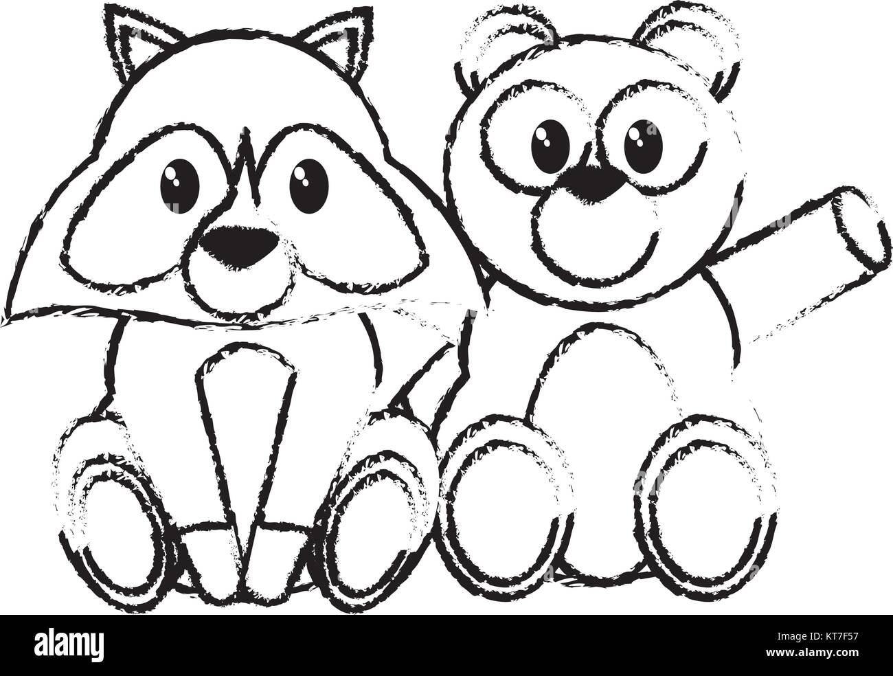 Bear and raccoon cartoon of cute animal and adorable creature theme ...