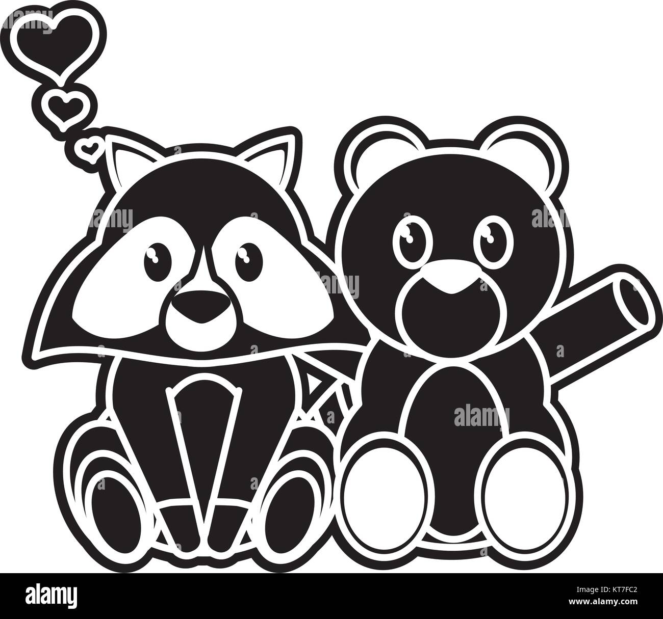 Bear and raccoon cartoon of cute animal and adorable creature theme ...