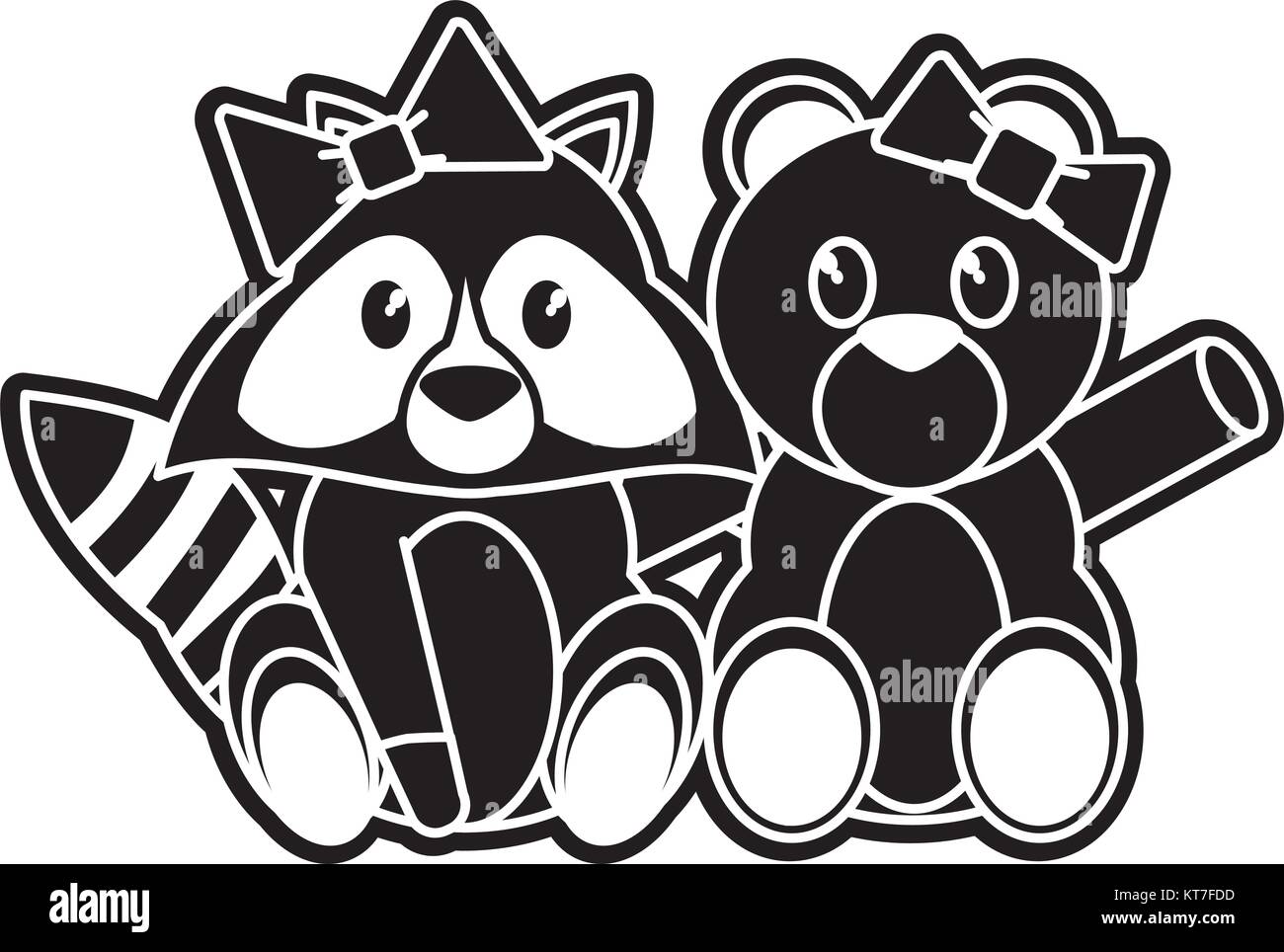 Bear and raccoon cartoon of cute animal and adorable creature theme ...