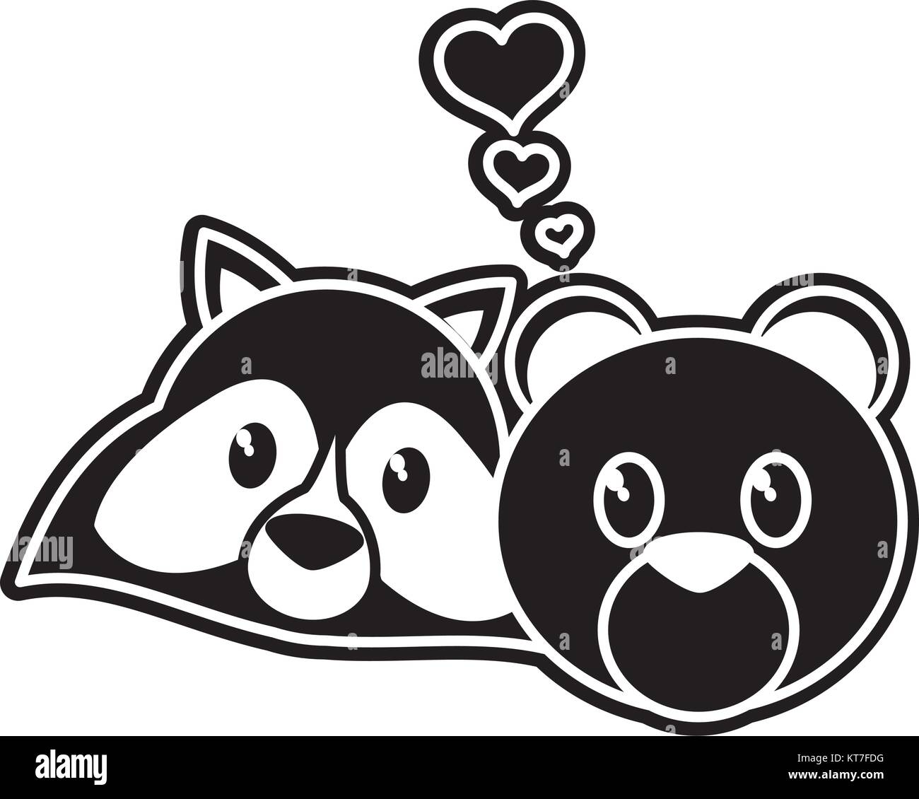 Bear and raccoon cartoon of cute animal and adorable creature theme ...