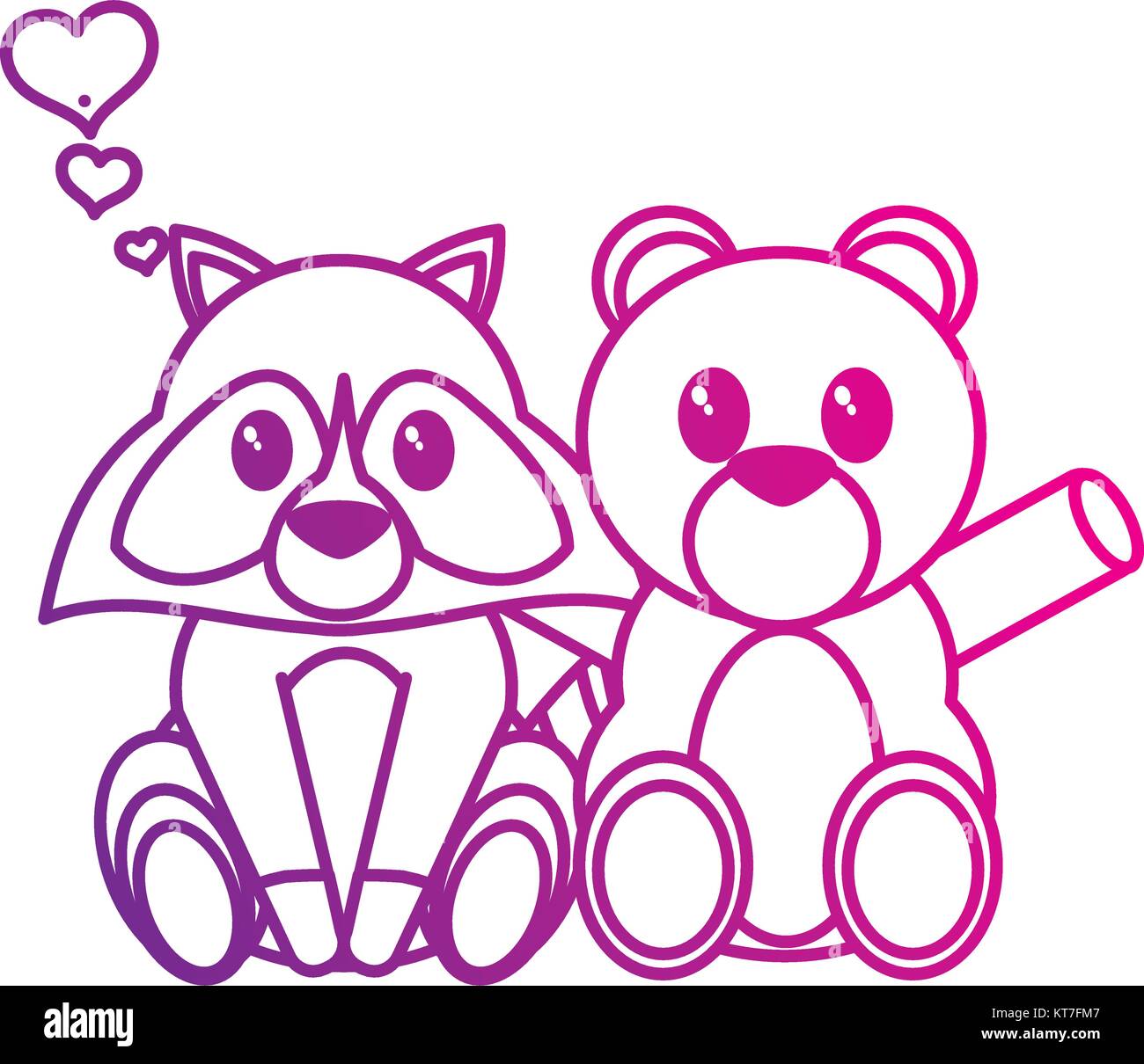 Bear and raccoon cartoon of cute animal and adorable creature theme ...