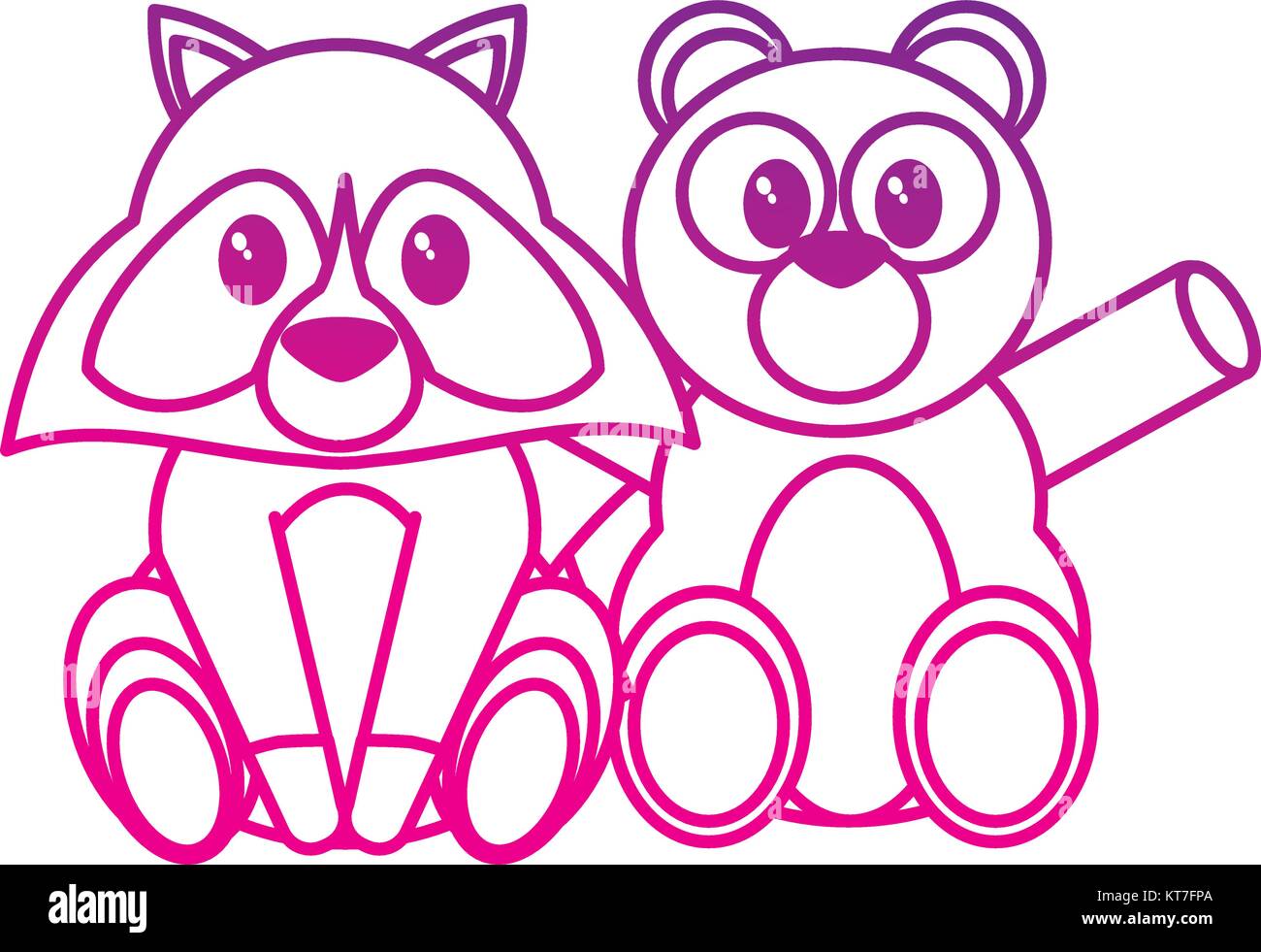 Bear and raccoon cartoon of cute animal and adorable creature theme ...