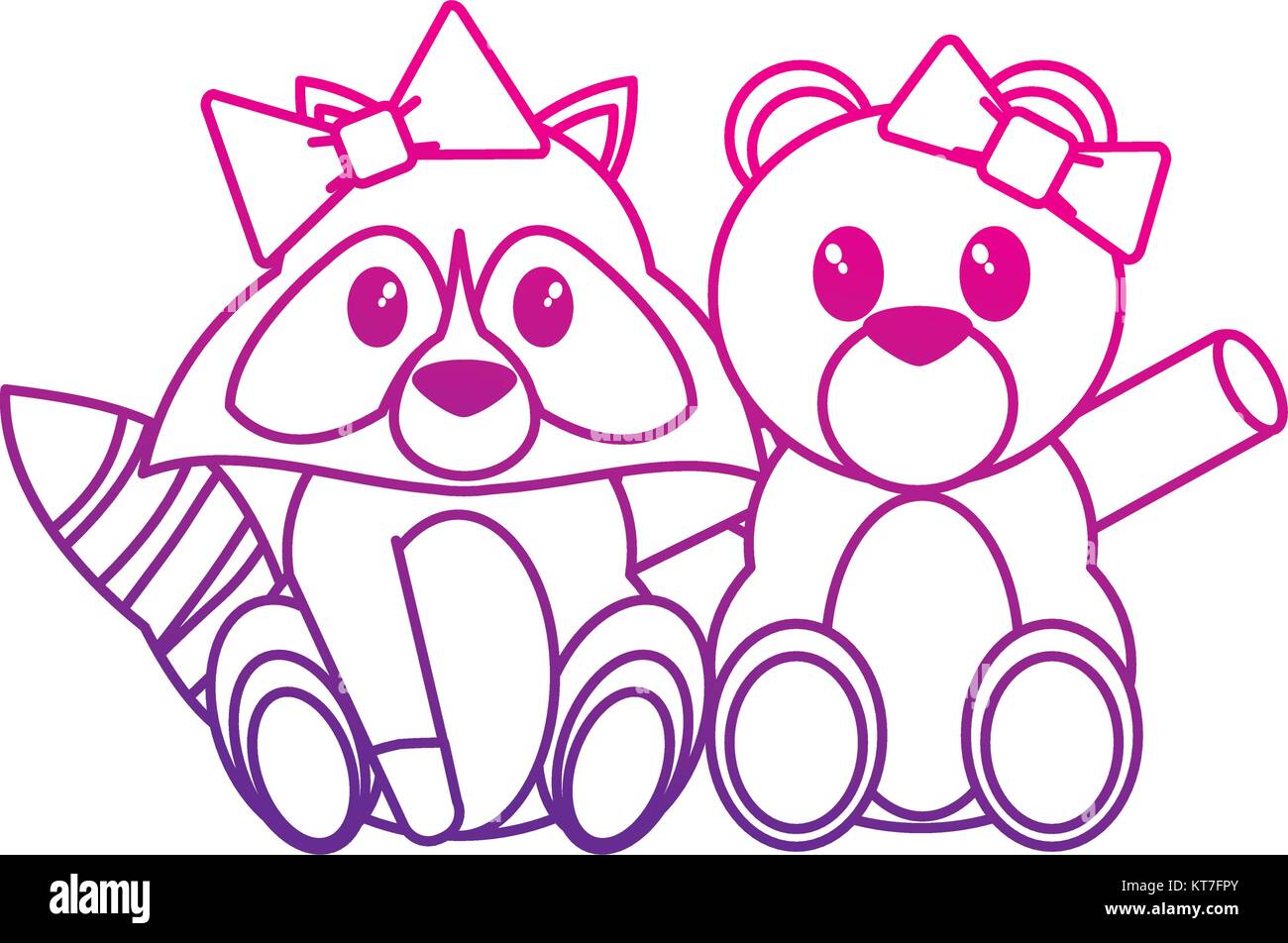 Bear and raccoon cartoon of cute animal and adorable creature theme ...