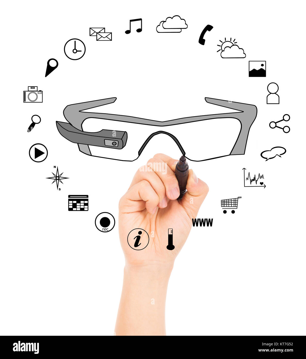hand drawing a wearable glasses applications chart Stock Photo - Alamy
