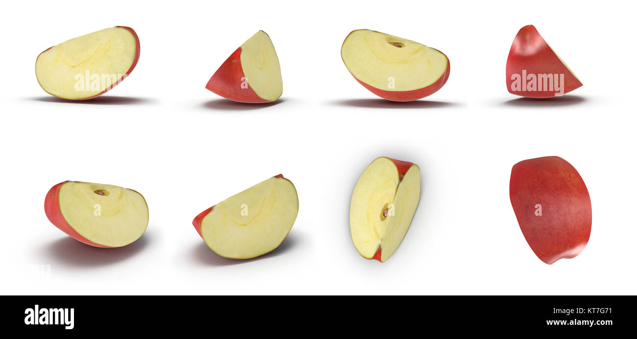 Sliced red apple isolated on white background. from different angles ...