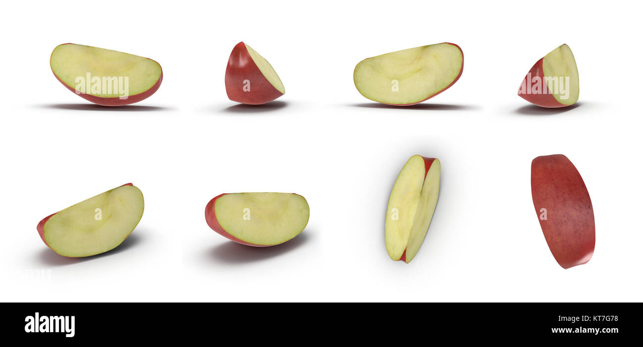 Sliced apple isolated on white background. Many different angle views ...