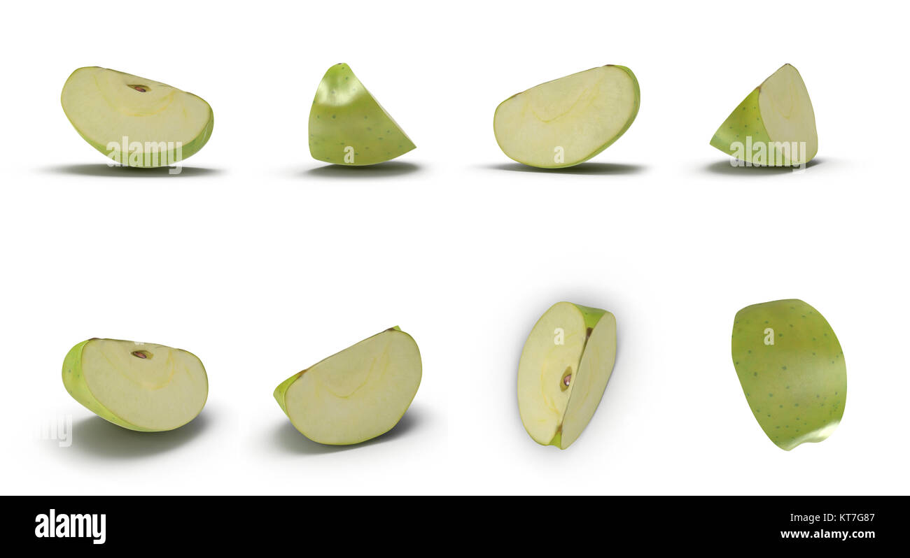Sliced apple isolated on white background. Many different angle views ...