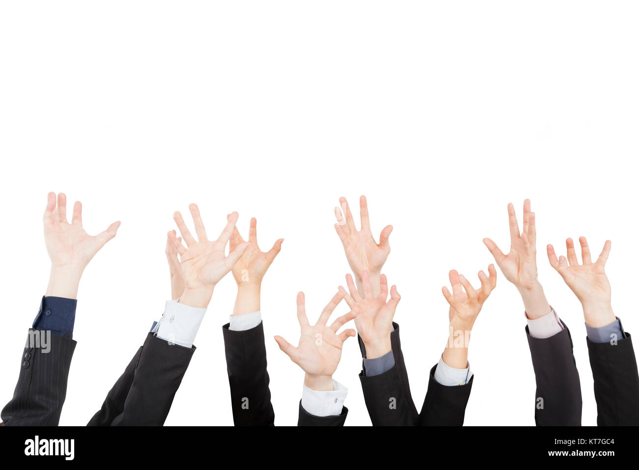 hands up group of business people isolated on white Stock Photo - Alamy