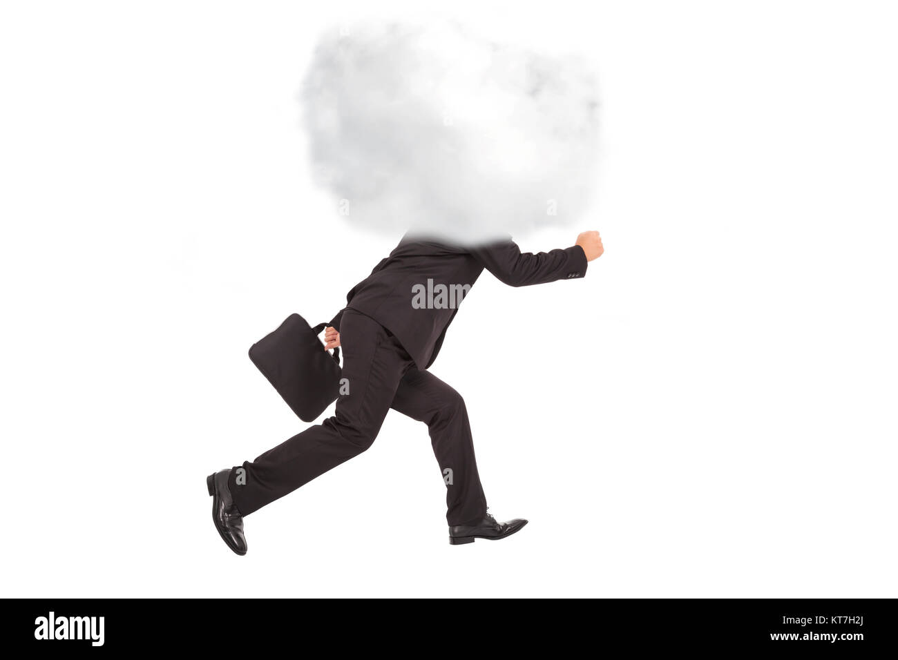Young businessman running with head in the clouds Stock Photo - Alamy