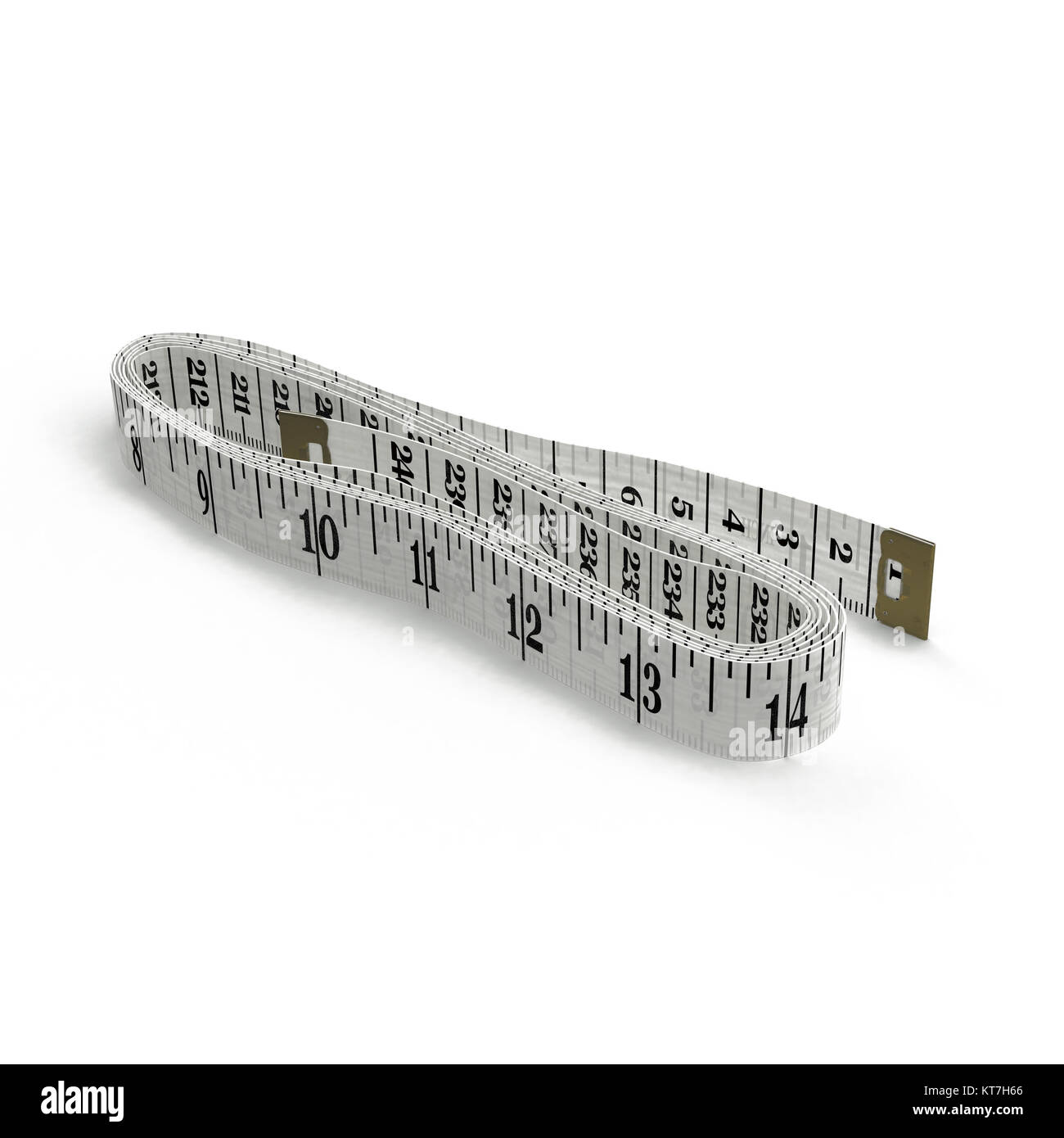 White tailor meter isolated. With soft shadow on white. 3D illustration ...