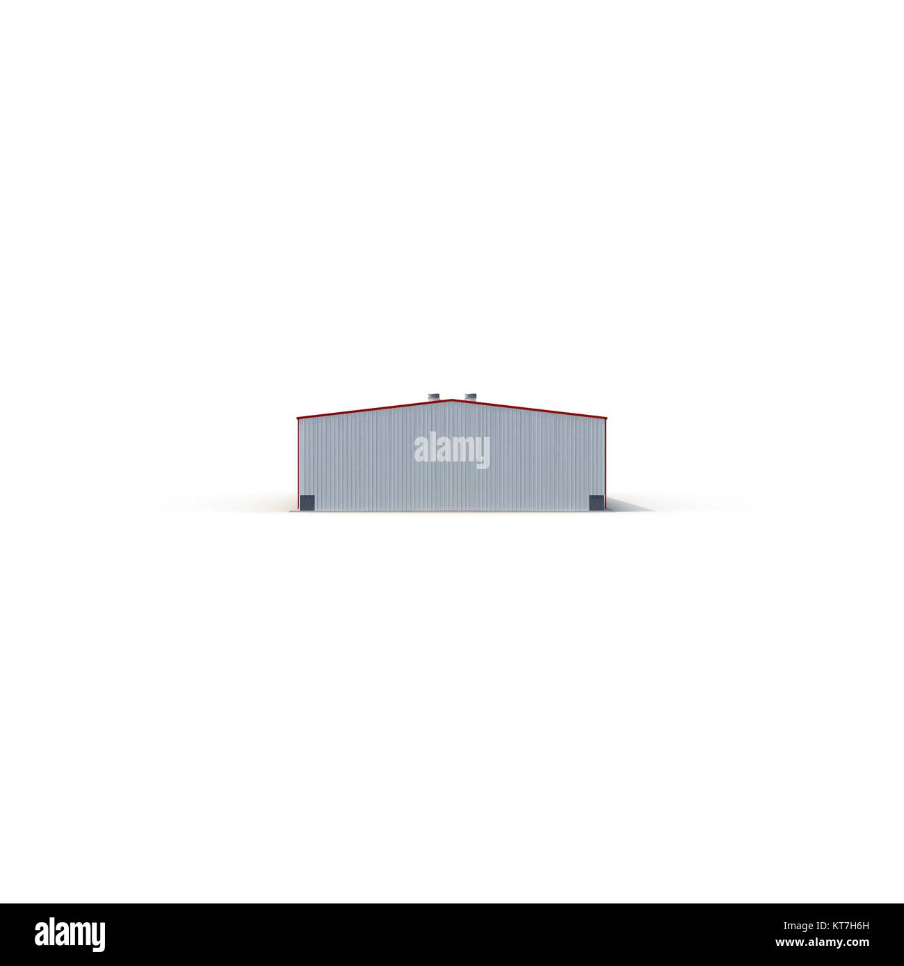 Facade of storage warehouse with closed gate isolated on white ...