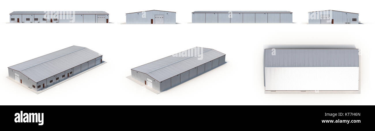 Office and Storage Warehouse Building renders set from different angles ...