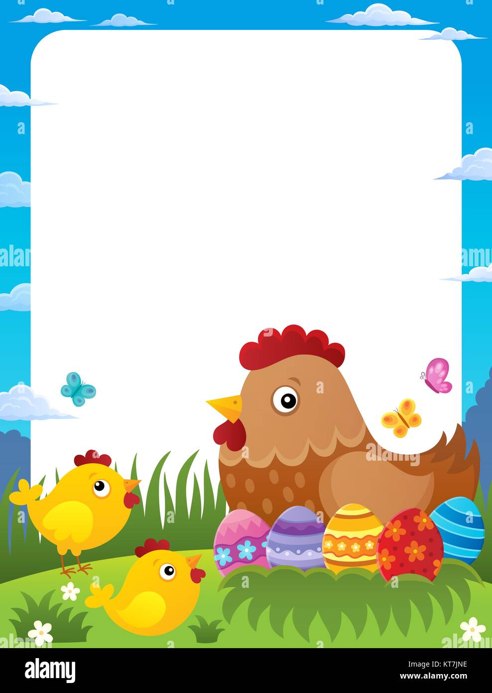 Frame with Easter hen and chickens Stock Photo - Alamy