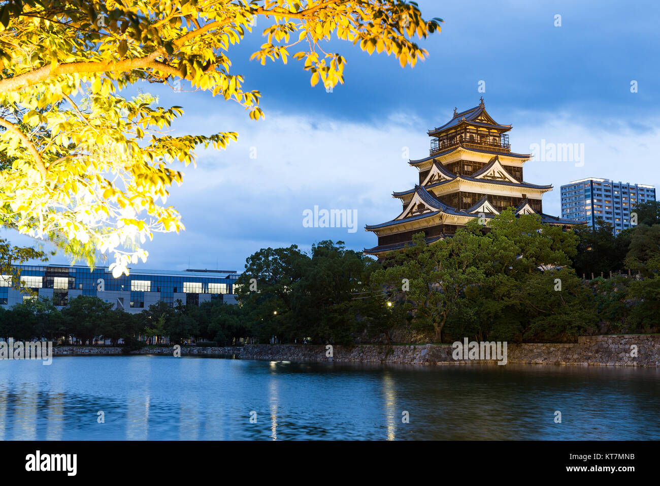 Japanese Hiroshima castle at night Stock Photo - Alamy