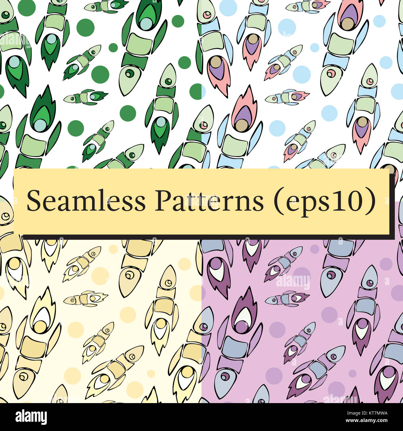 Cute and colorful space seamless pattern set background with rockets ...
