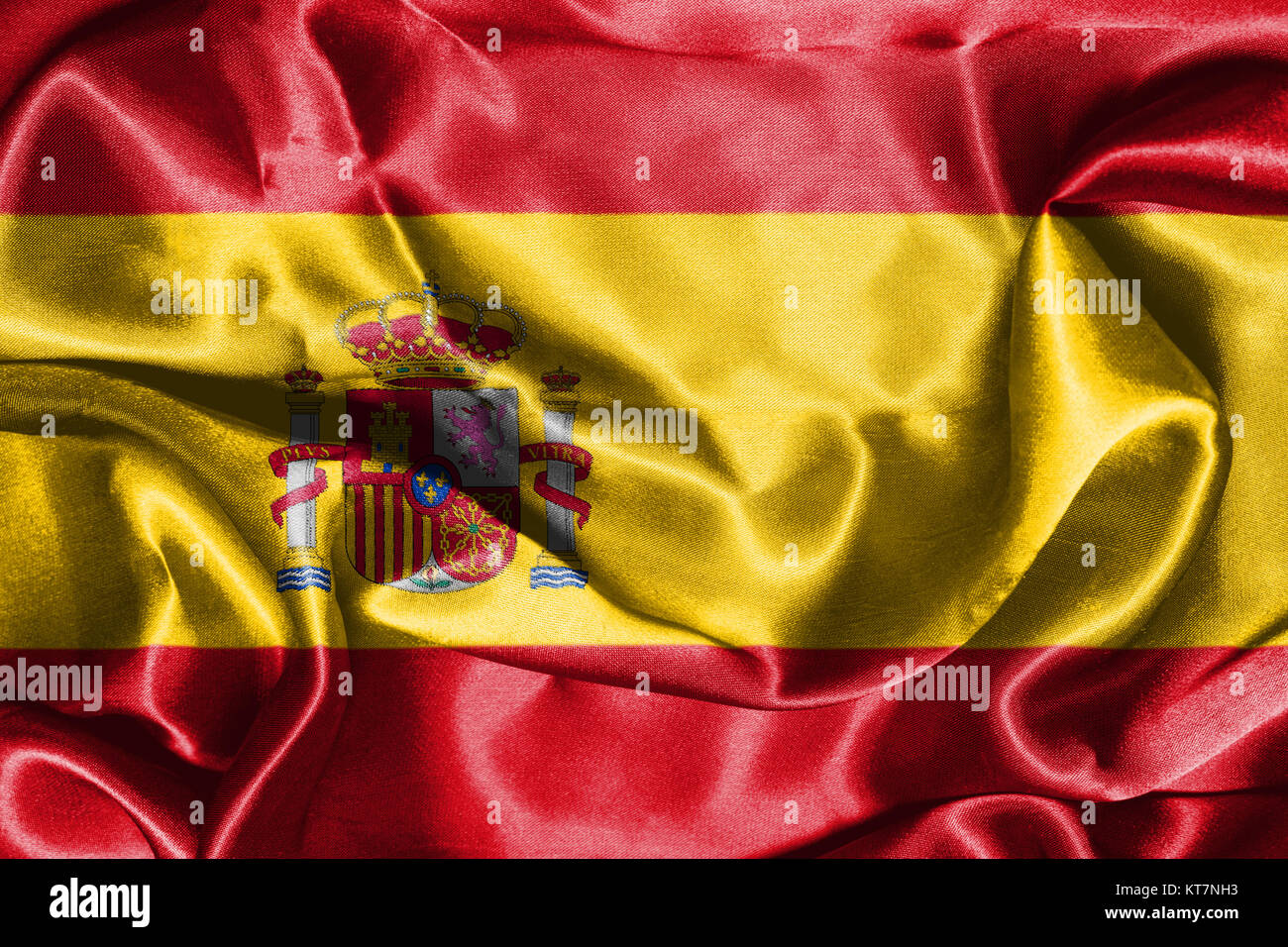 Spanish National Flag With Coat Of Arms Waving In The Wind 3D ...