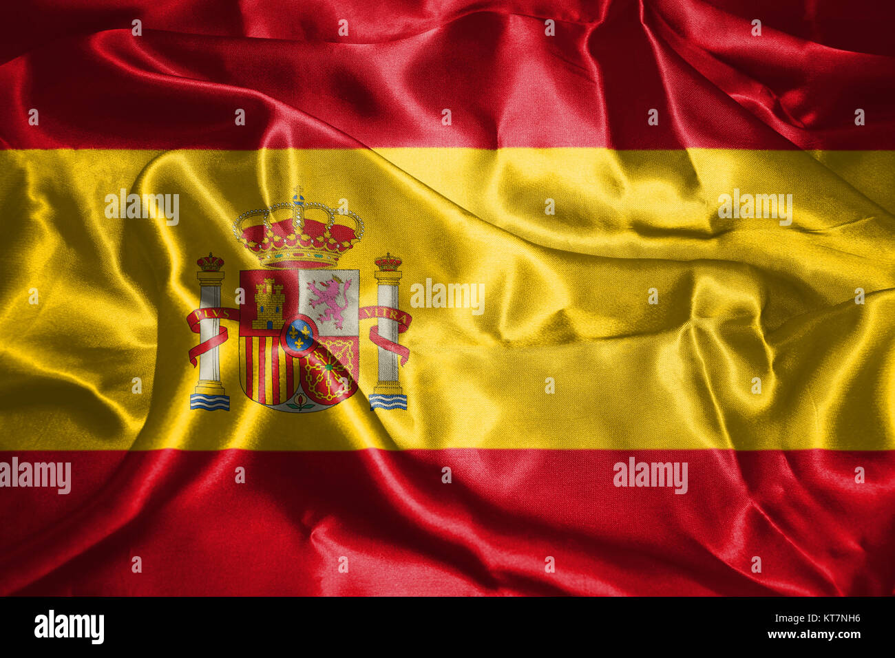 Spanish National Flag With Coat Of Arms Waving In The Wind 3D ...