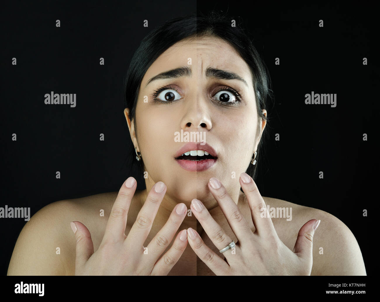Portrait girl, before-after make-up problem skin Stock Photo - Alamy