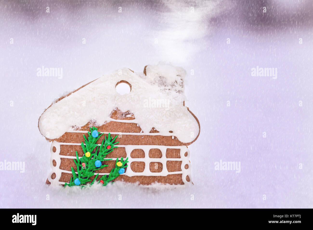 Gingerbread house on a snow outdoor background, Christmas card , snow ...