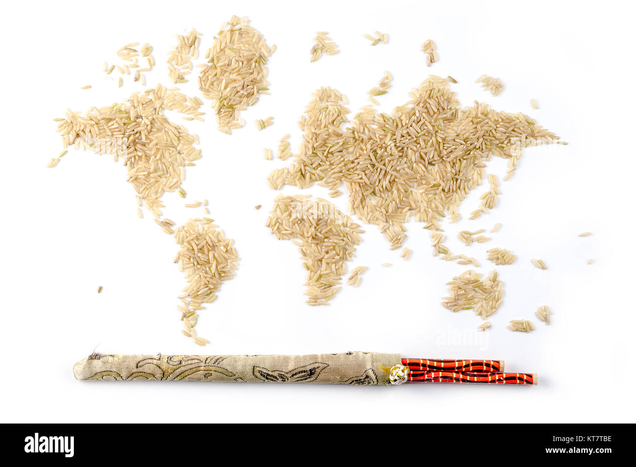 map of the world made of raw natural rice on white background with ...