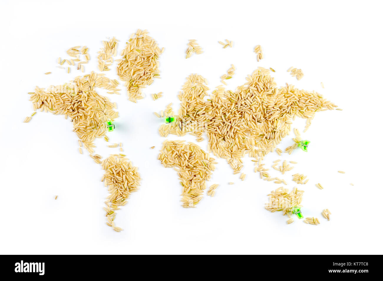 map of the world made of raw natural rice on white background with ...