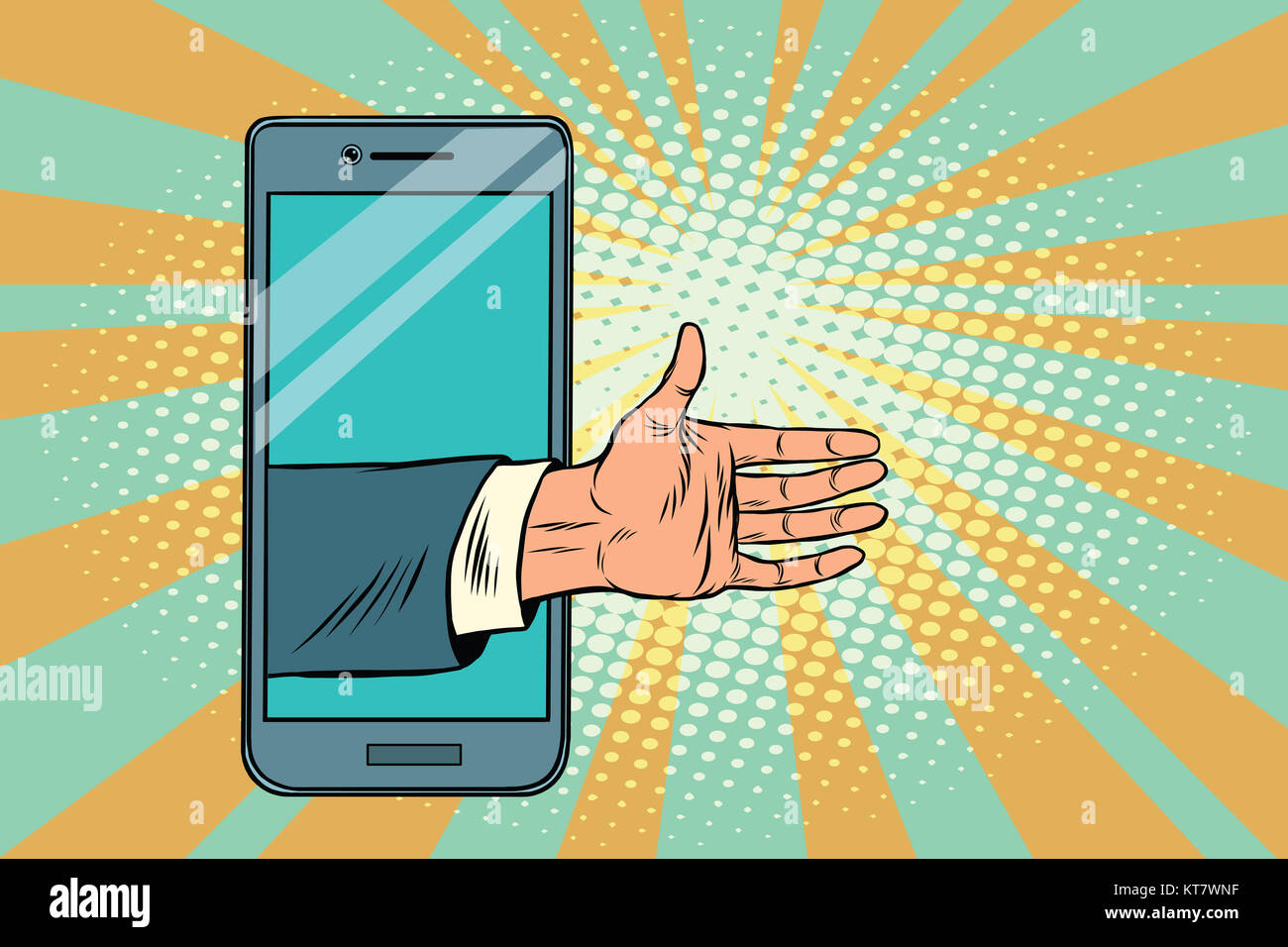 Greeting handshake open palm in the smartphone Stock Photo - Alamy