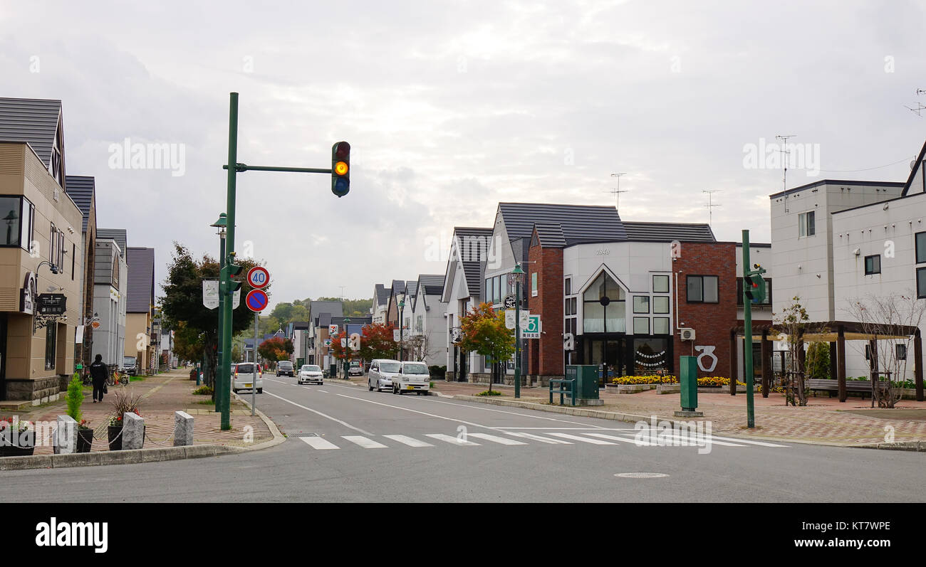 Biei, Japan - Oct 2, 2017. Main street in Biei, Hokkaido, Japan. Biei ...