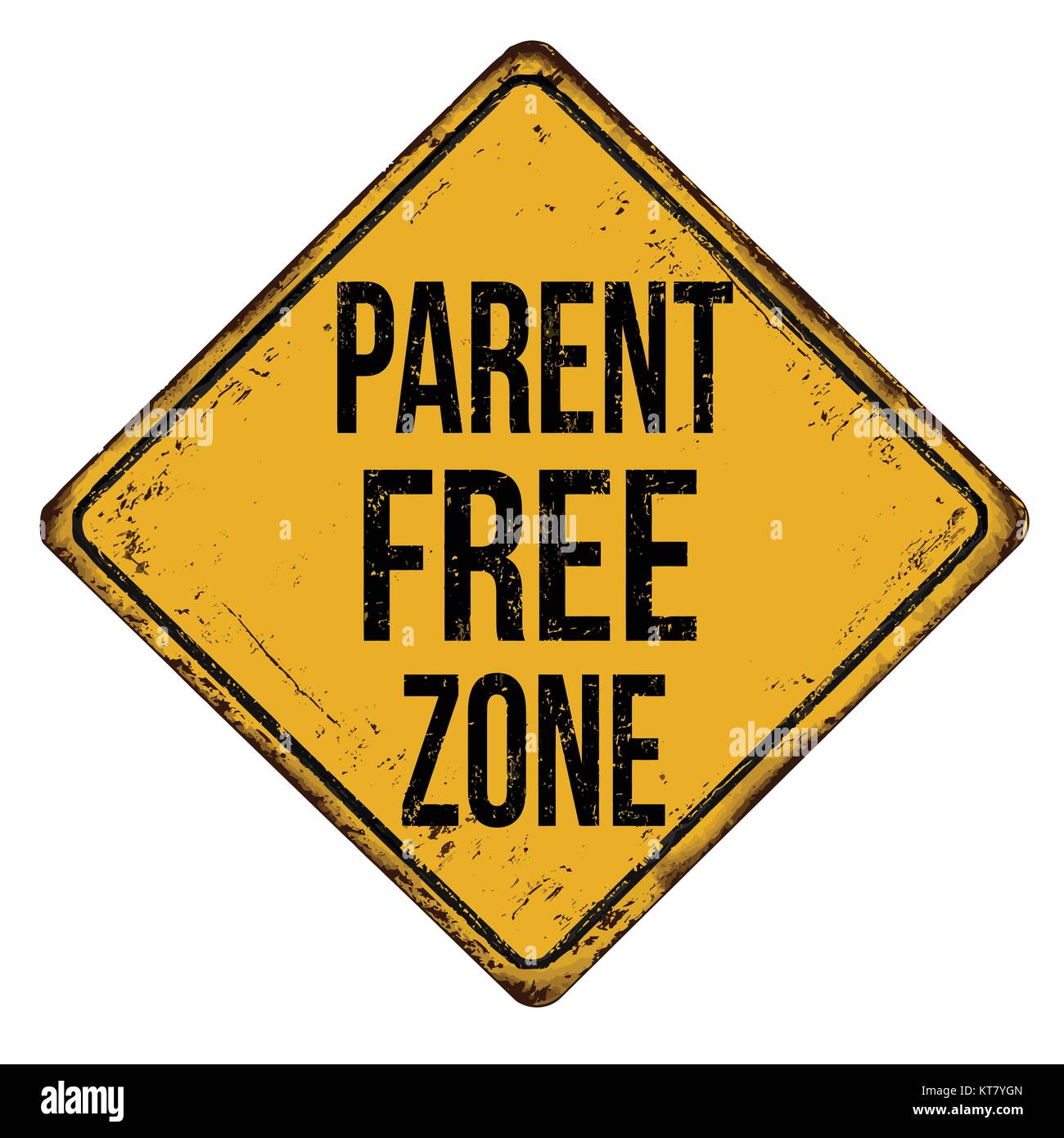 Parent free zone vintage rusty metal sign on a white background, vector ...