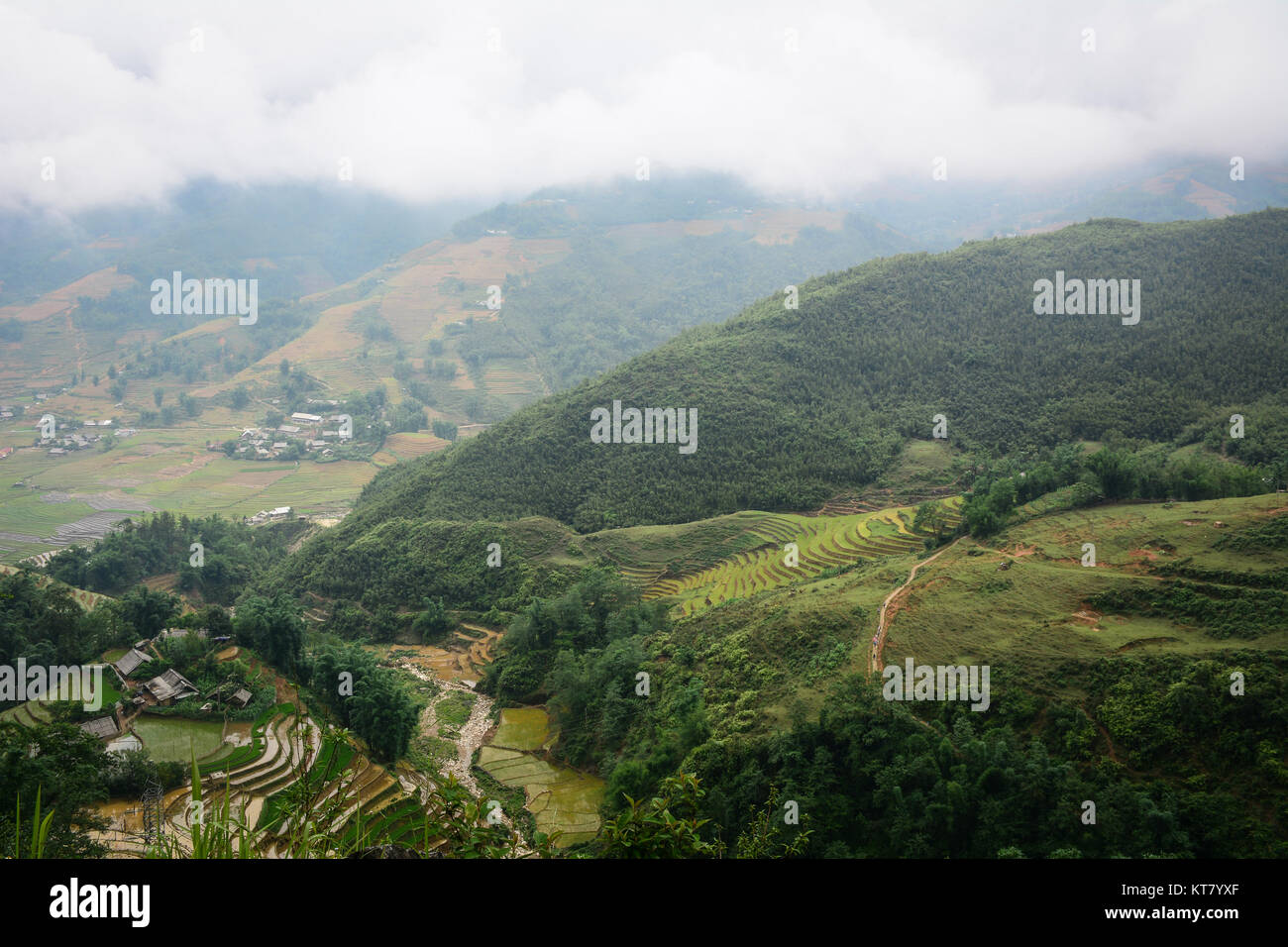 Terraced rice field with Hmong villages in Sapa, Vietnam. Sapa is a ...