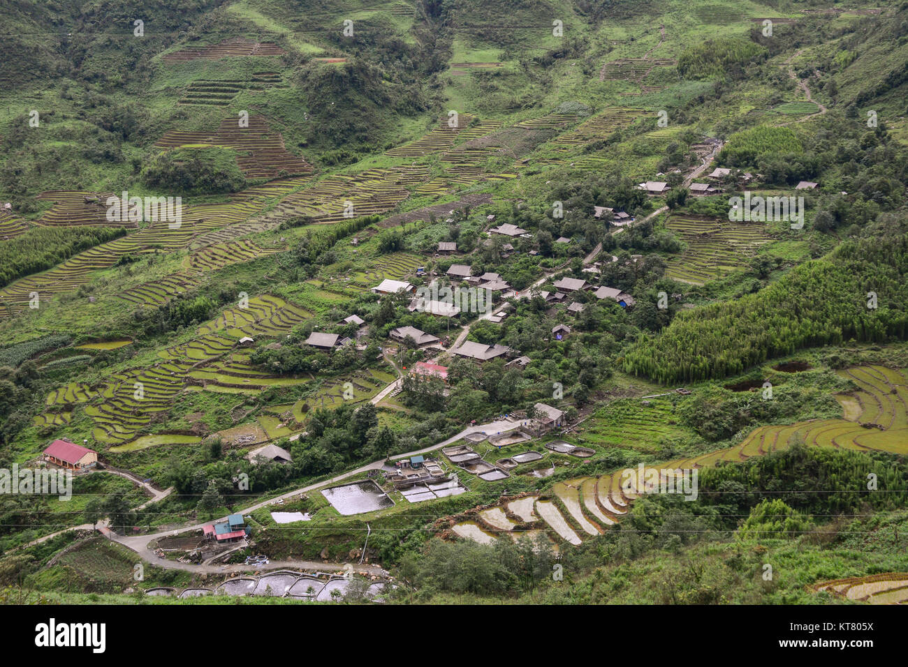 Mountain scenery with Hmong village in Sapa, Vietnam. Sapa is a ...