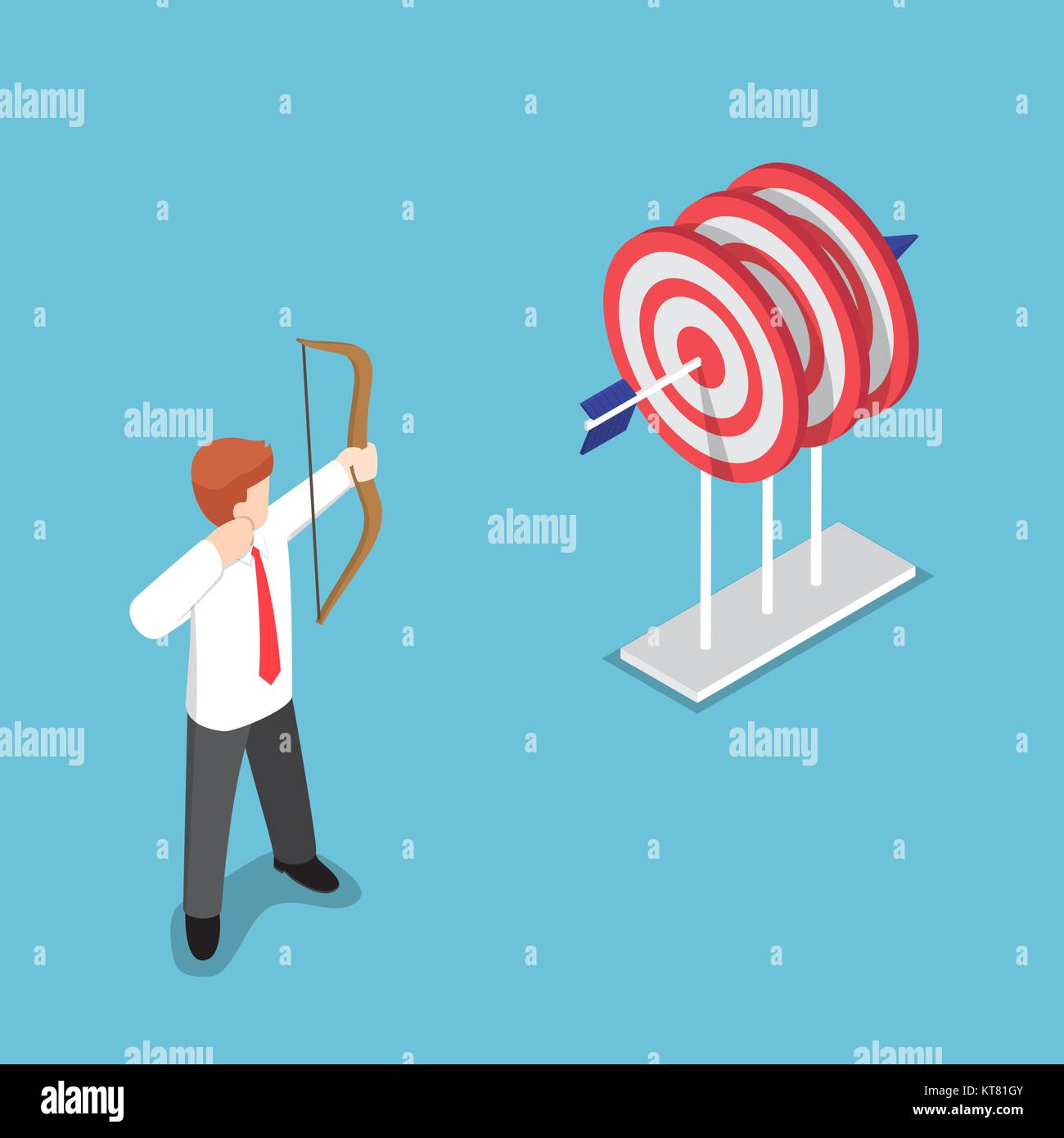 Flat 3d isometric businessman shooting at the center of three target by ...