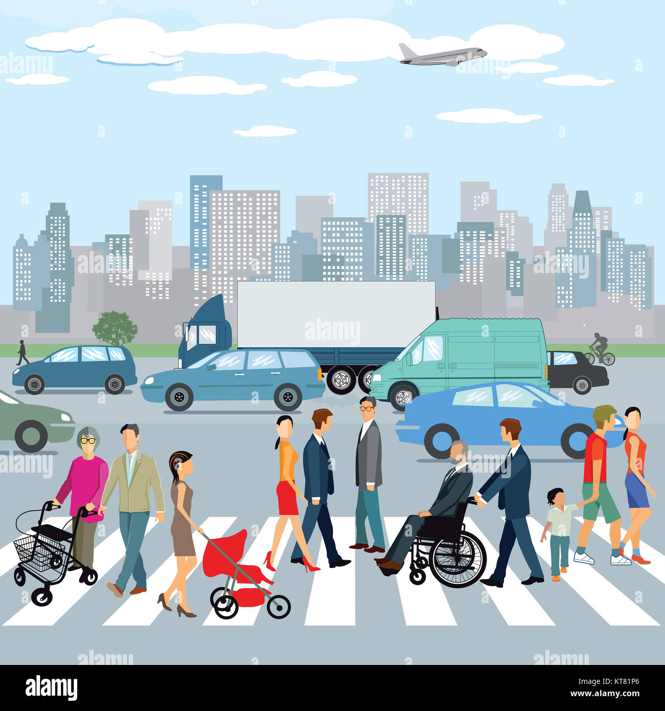 people walking on the zebras in the city. illustration Stock Photo - Alamy