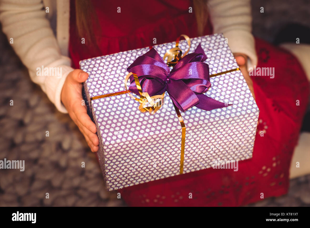 Girl holding gift box Stock Photo - Alamy
