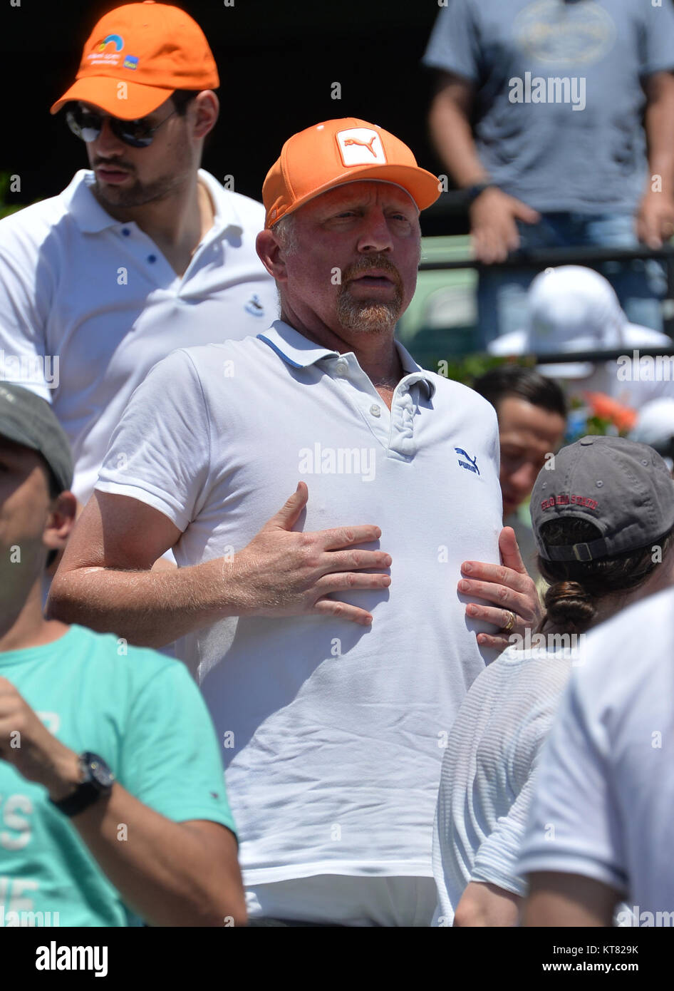 KEY BISCAYNE, FL - APRIL 05: Jelena Djokovic and coach Boris Becker ...