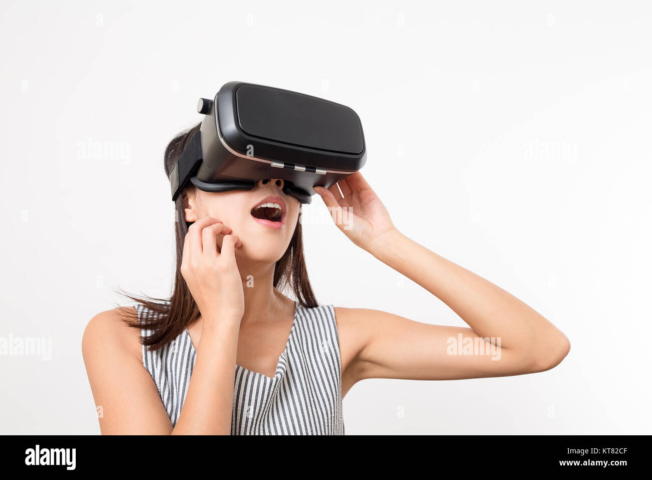 Woman feeling scary with using VR device Stock Photo - Alamy
