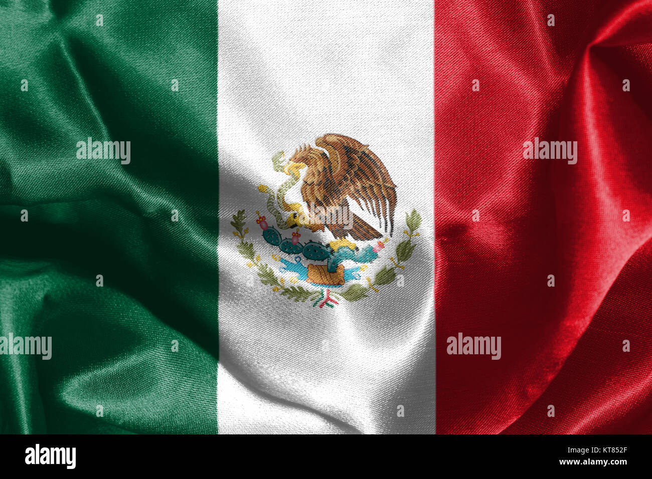 Mexican National Flag With Eagle Coat Of Arms 3D Rendering Stock Photo ...
