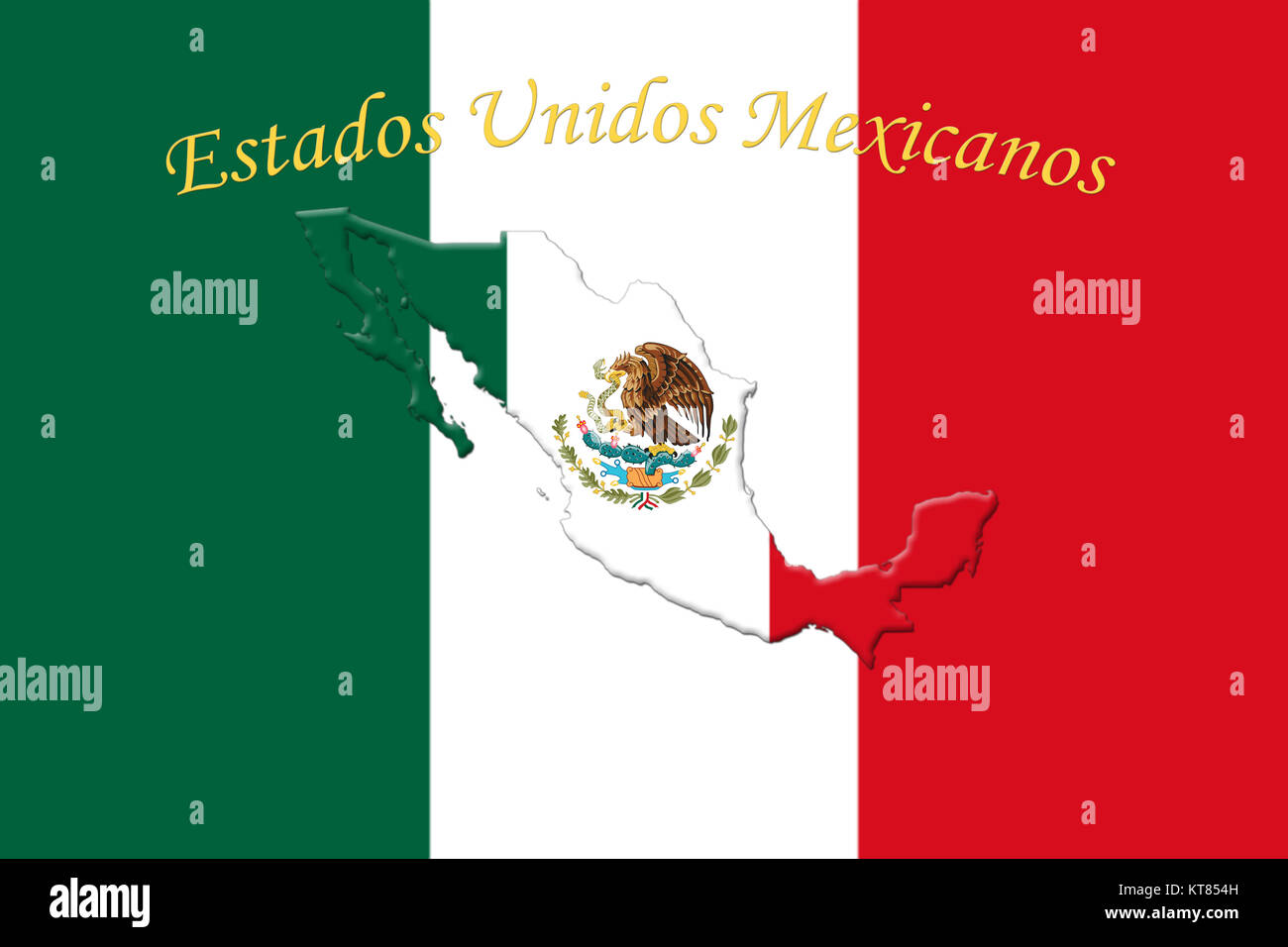 Mexican National Flag With Eagle Coat Of Arms and Text. Estados Unidos ...