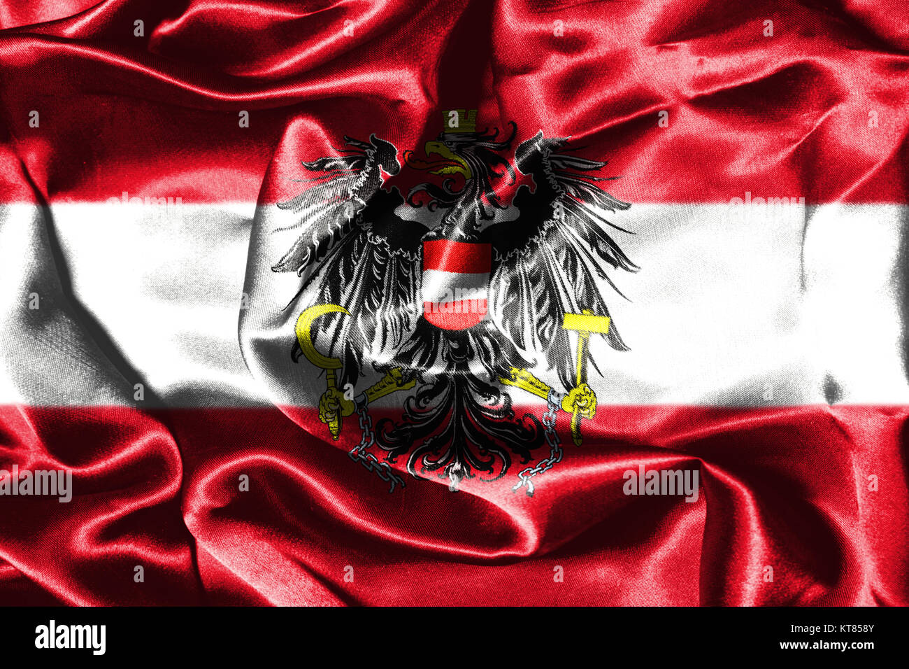 Austrian National Flag With Coat Of Arms Stock Photo - Alamy
