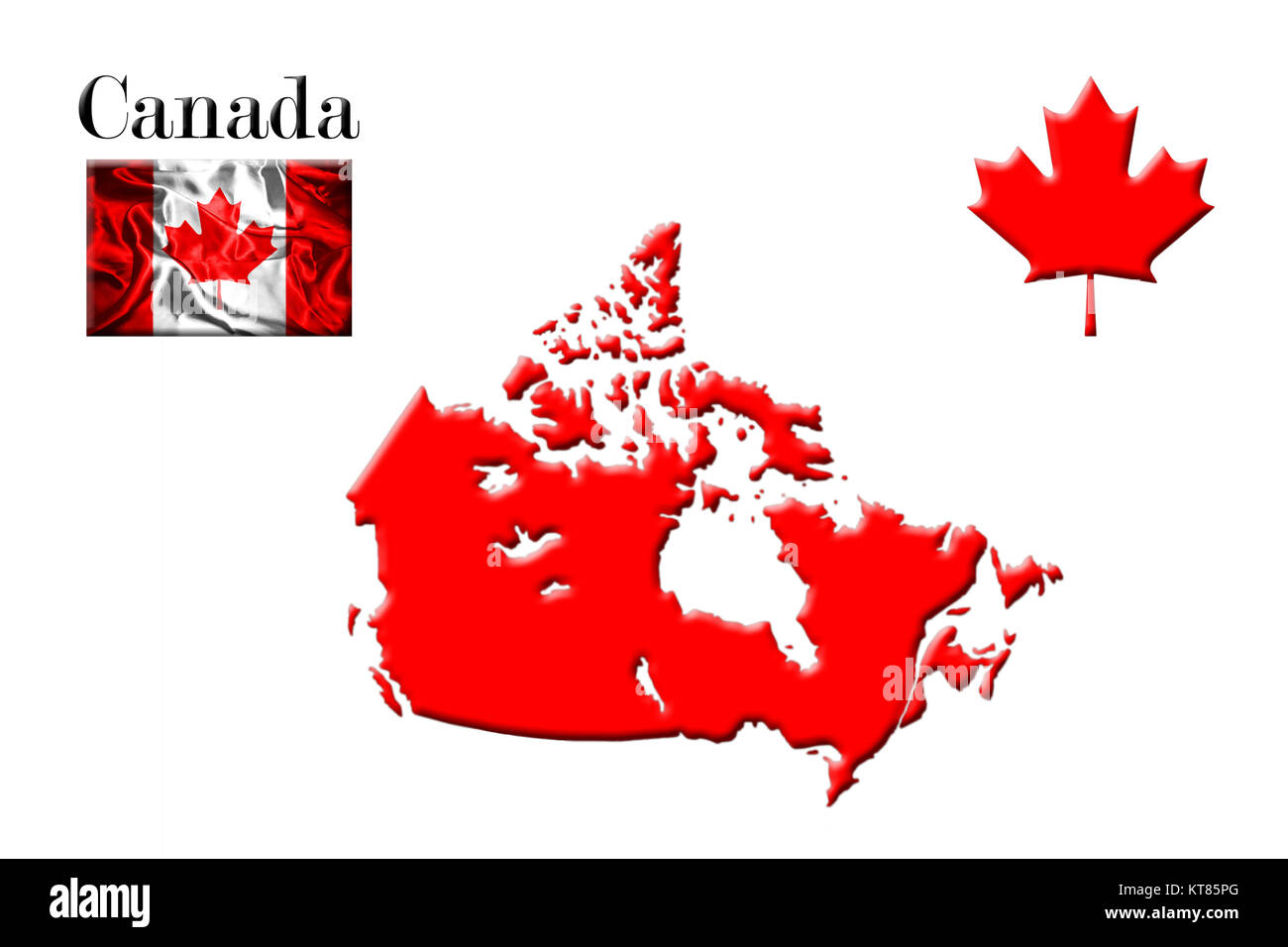 Canadian Map With Flag And Maple Leaf 3D Rendering Stock Photo - Alamy