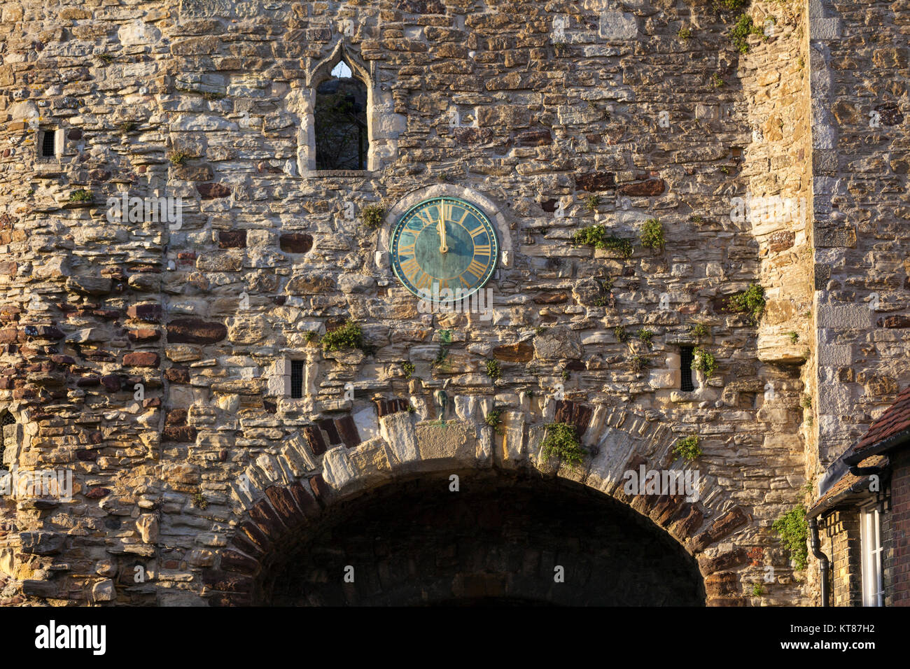 Rye landgate and clock, medieval entrance to the old town of rye east ...