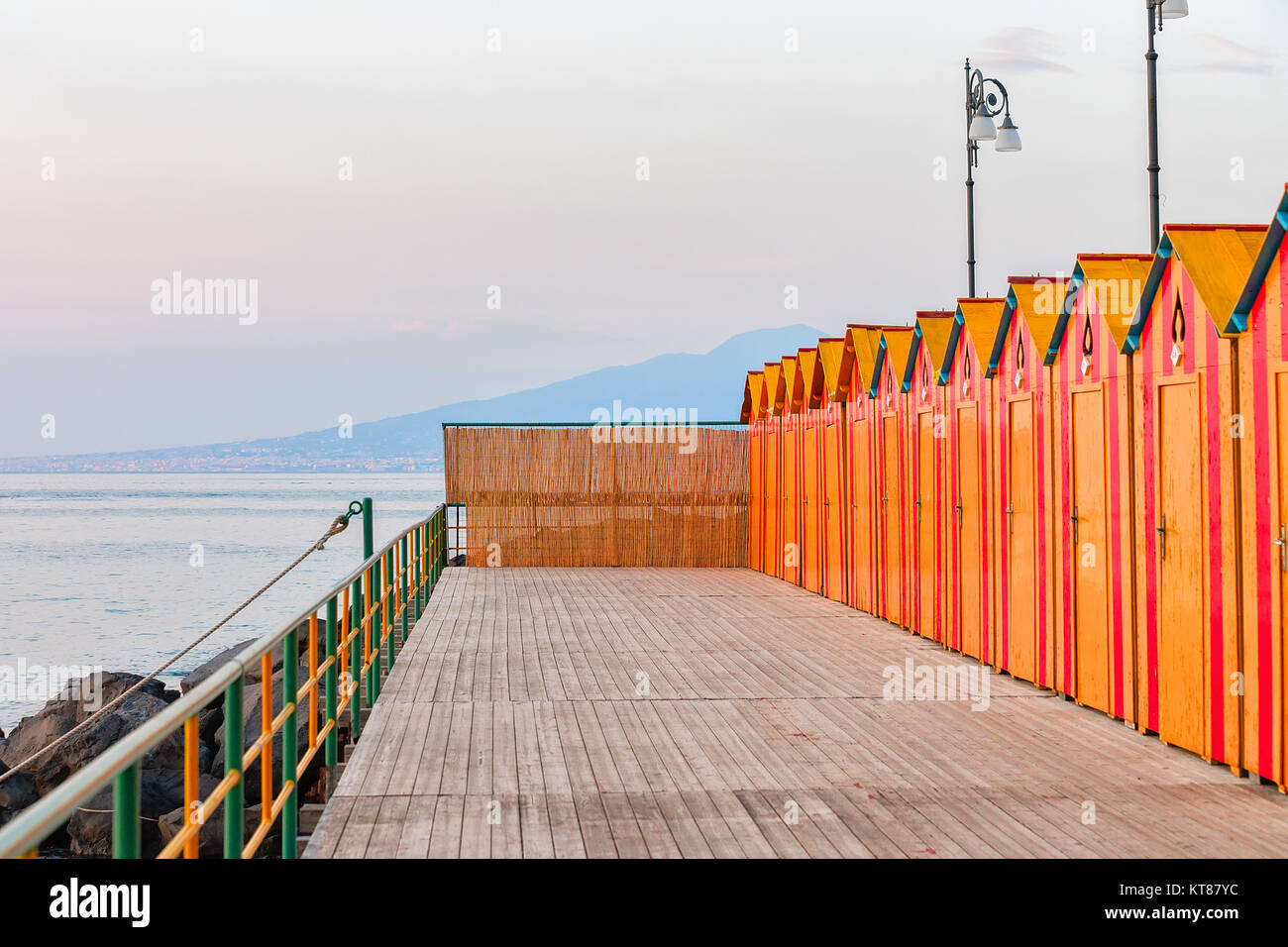 Changing rooms at the beach in Sorrento, Tyrrhenian sea, Amalfi coast ...