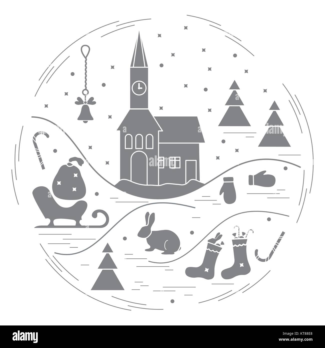 Vector illustration of different new year and christmas symbols ...