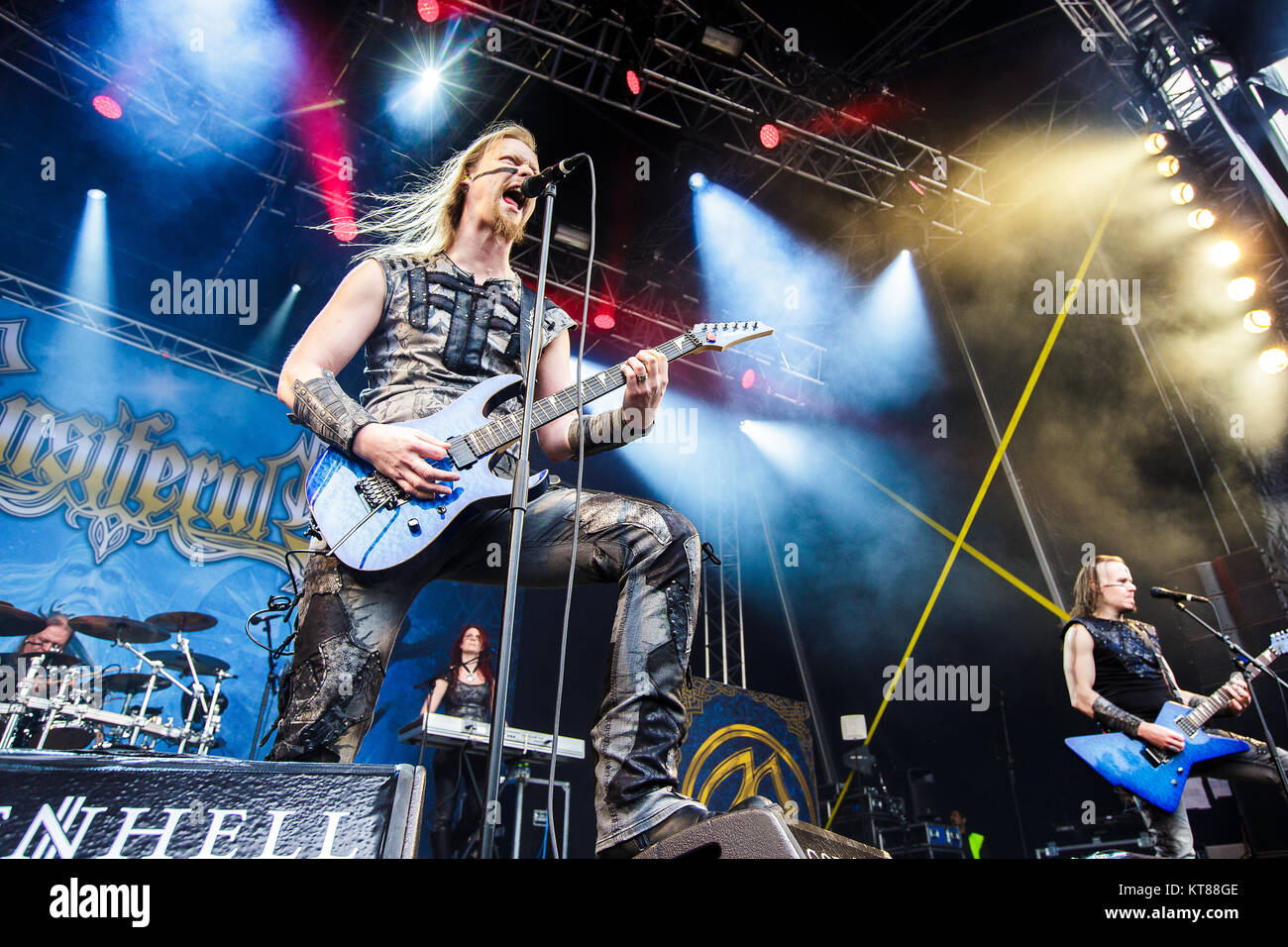 The Finnish folk metal band Ensiferum performs a live concert at the ...