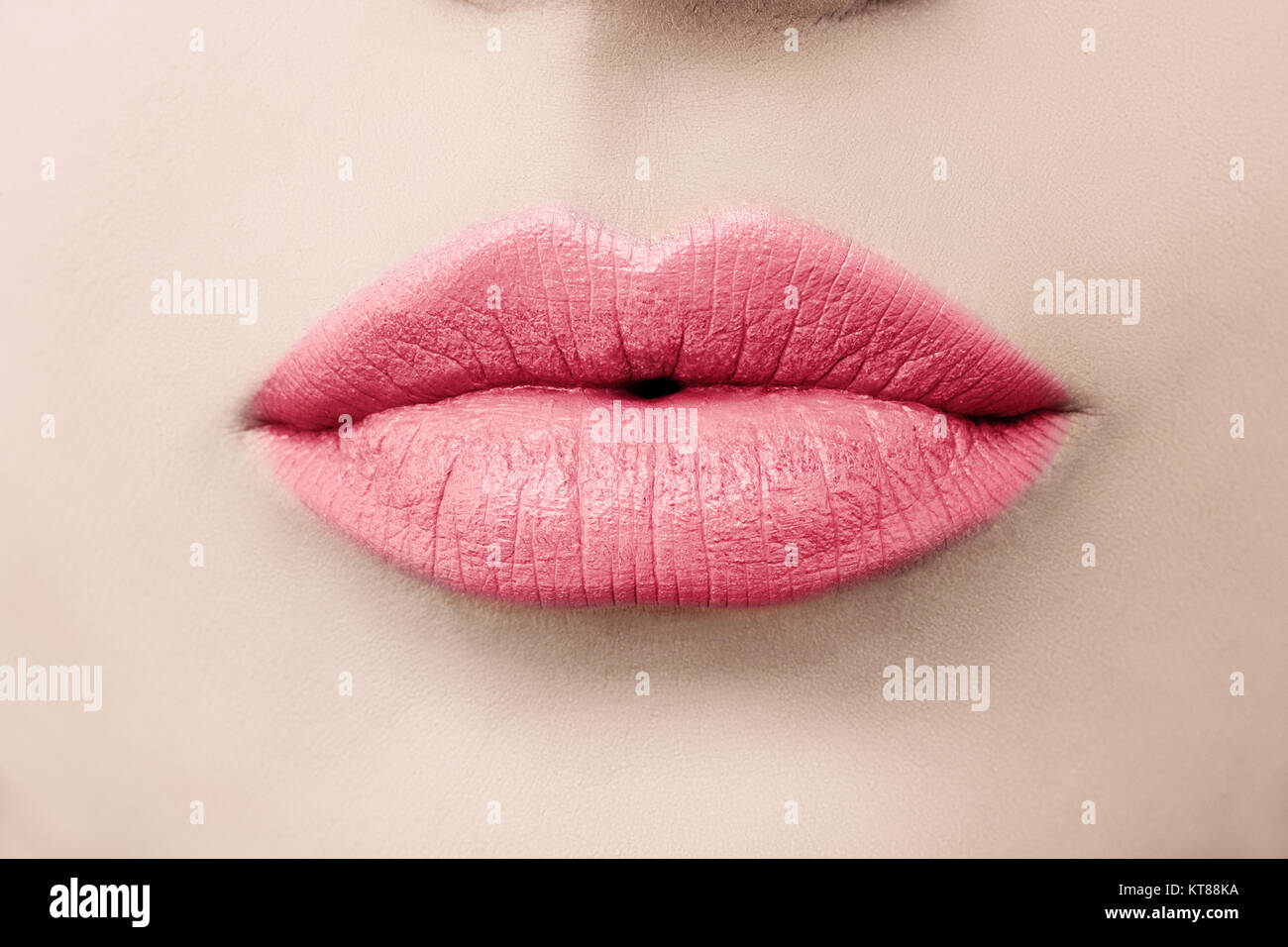 Female Beauty. Love Lips Macro. Kissing Lips with Pink Color Makeup ...