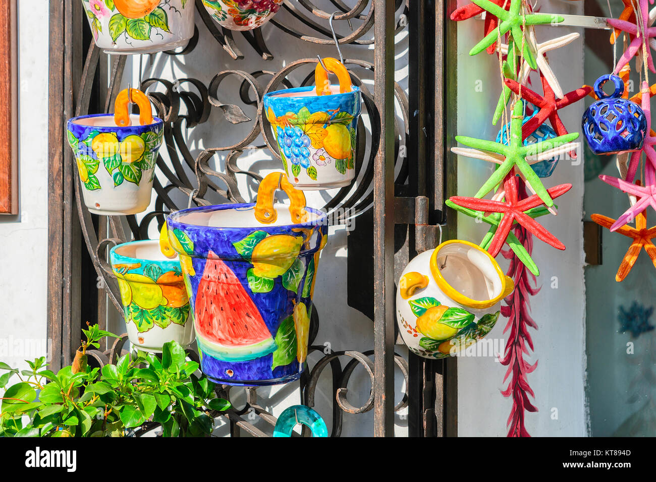 Positano, Italy - September 30, 2017: Traditional colorful ceramics ...